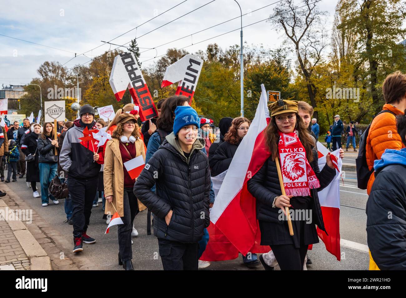Wroclaw, Poland - November 11 2023: Beautiful and colorful Joyful Independence Parade which ...