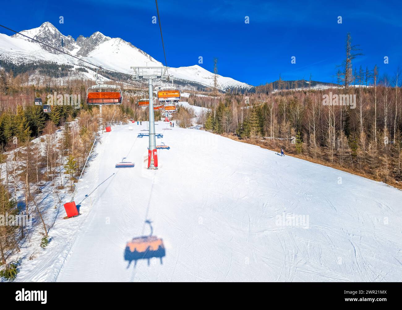 Ski resort with cable cars and lifts, Tatranska Lomnica, Slovakia, High ...
