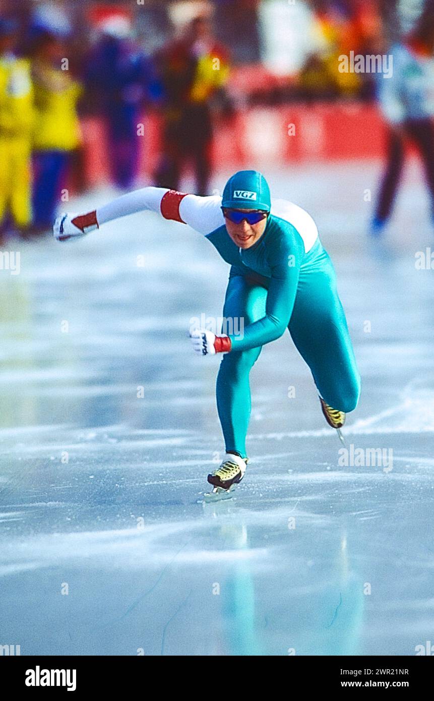Emese Hunyady (AUT) competing in the Women's 1000m at the 1992 Olympic ...