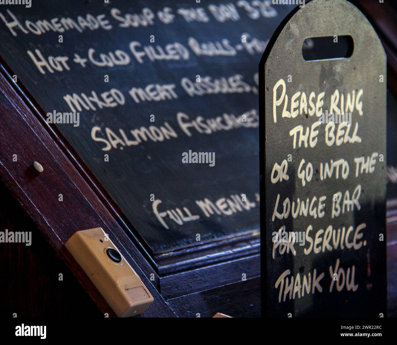 Menu and sign in a British pub Stock Photo - Alamy