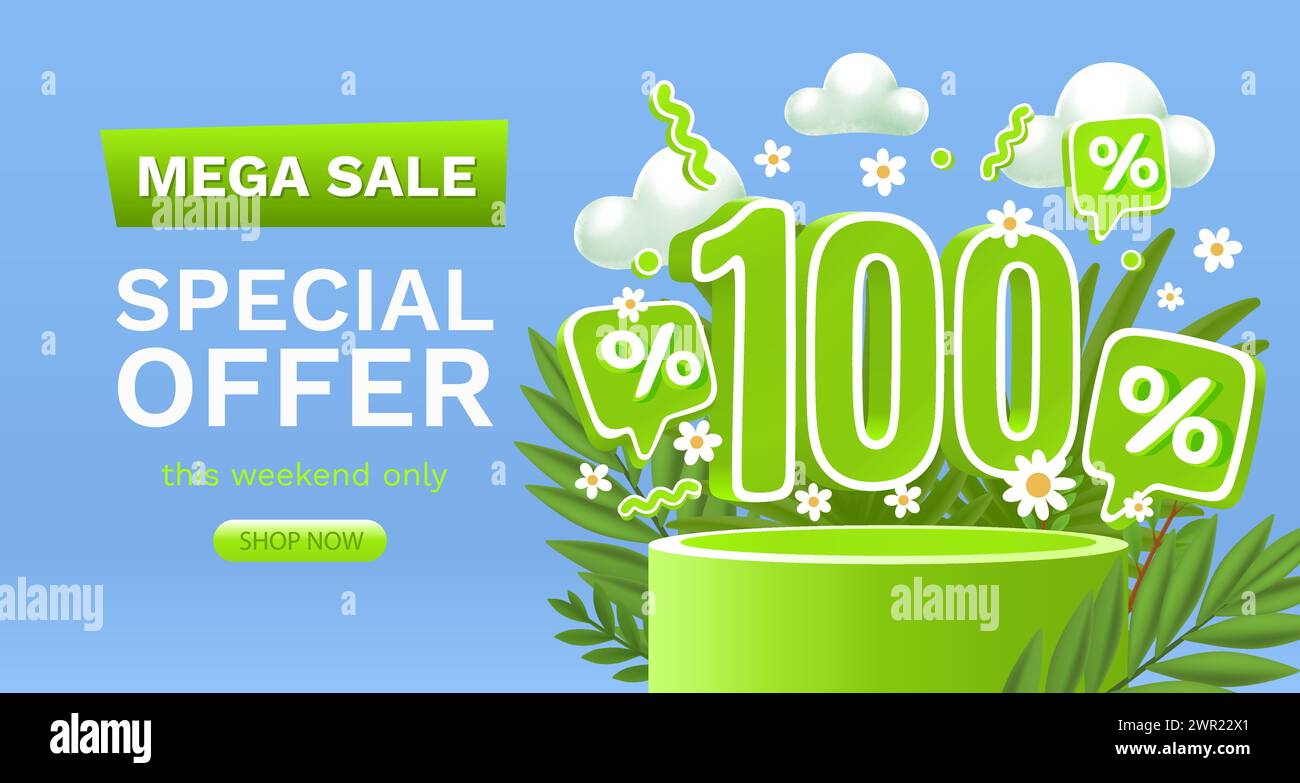 Spring sale offer 100 percentage, flyer save season. Vector Stock ...