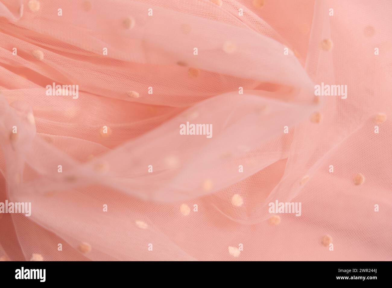 Tulle fabric texture background, textile pattern, pink polka dot on ...