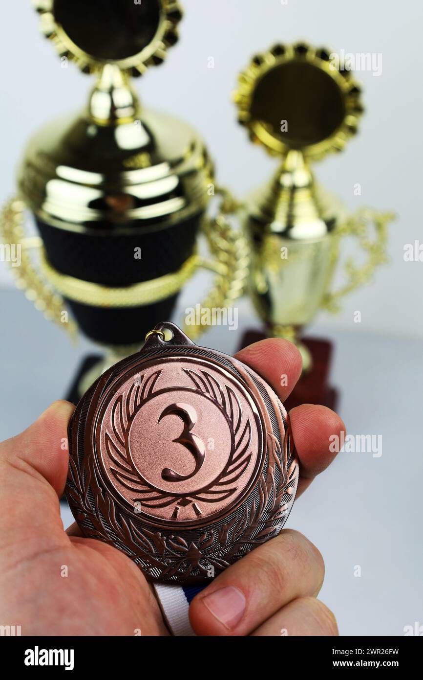 cups and medals for awarding the winners. Sports, competitions Stock ...