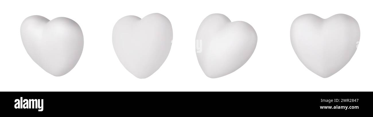 Collection of realistic white valentine hearts. 3d render heart. Vector ...