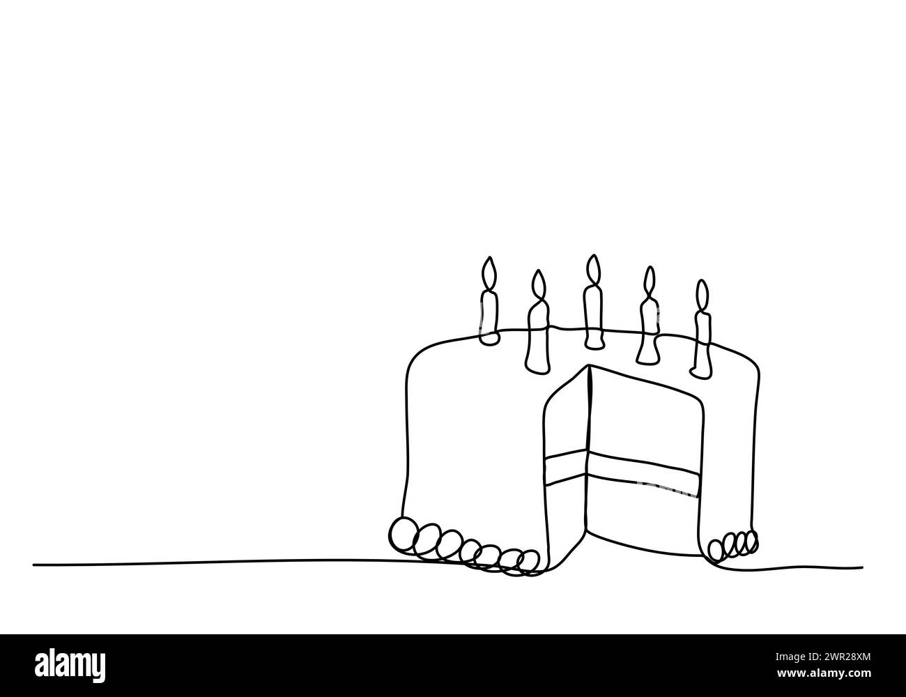 Birthday cake with candles, one line drawing vector illustration Stock ...