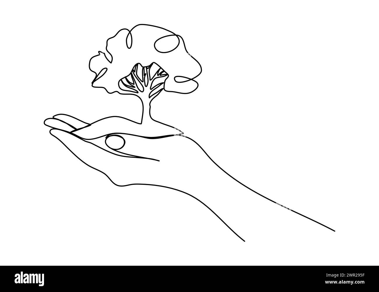 Tree in human hand one line drawing vector illustration Stock Vector ...