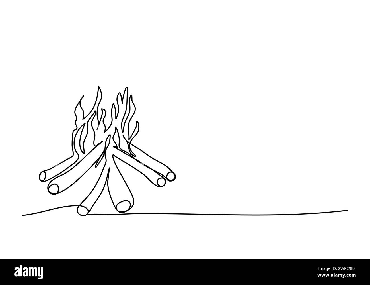 Campfire, one line drawing vector illustration Stock Vector Image & Art ...