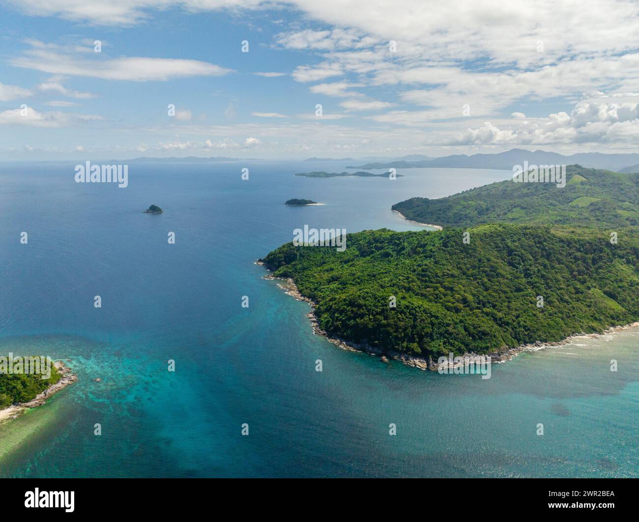 Blue sea and waves on tropical islands and islet in El Nido. Blue sky ...