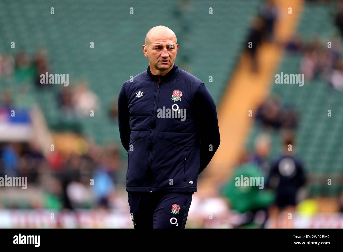 London, UK. 9th Mar 2024. England head coach Steve Borthwick during the Guinness Six Nations ...