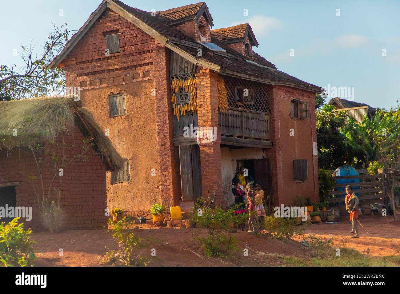Madagascar, 22 october 2023. traditional two-story brick house in ...