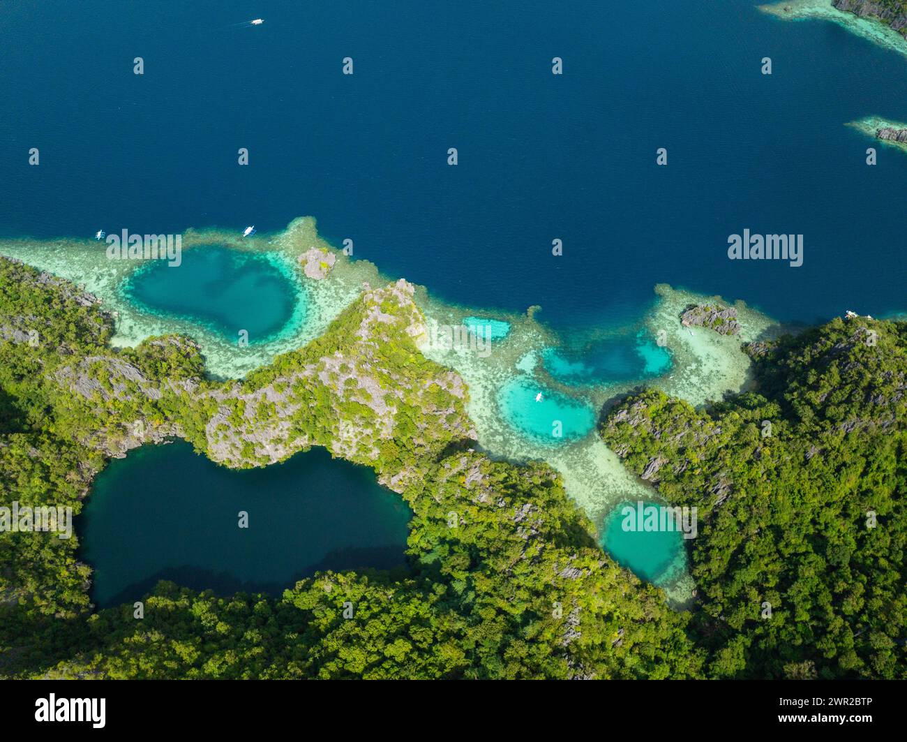 Hidden lagoon and Black Lake in Coron, view from above. Palawan ...
