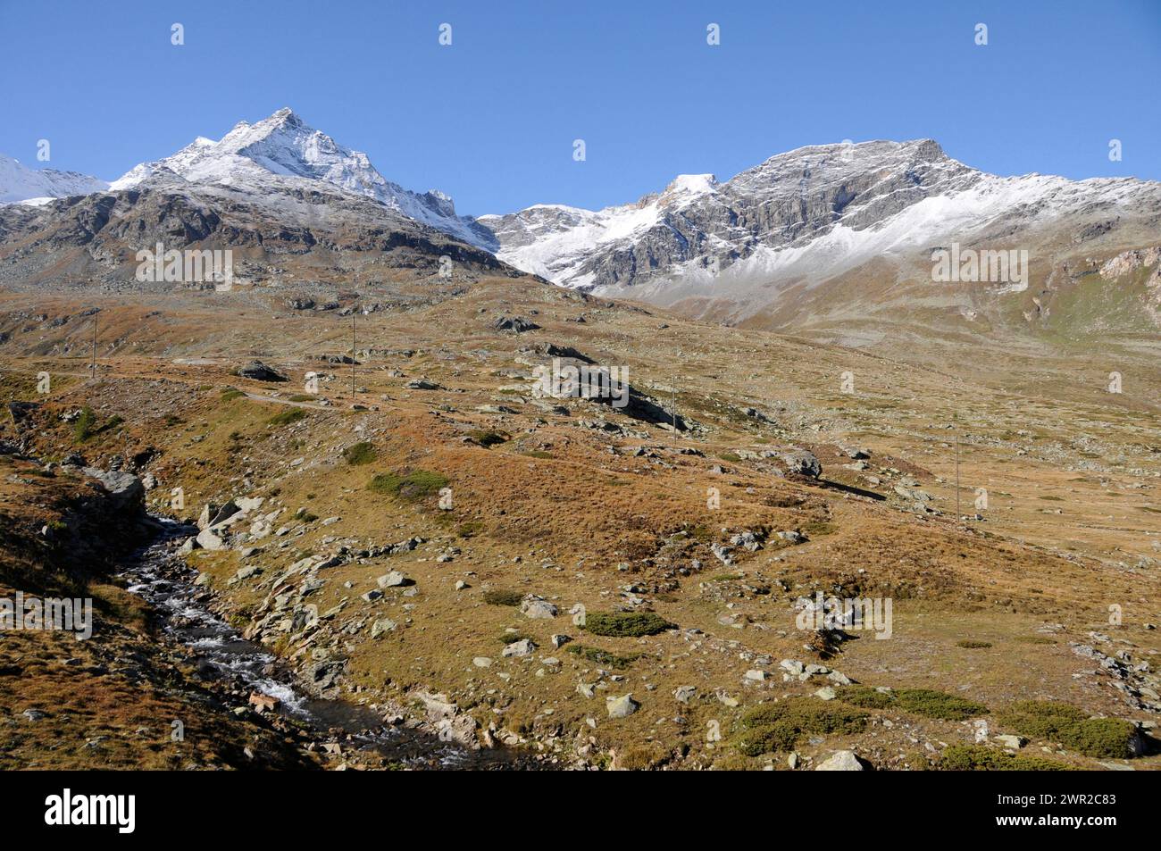 Swiss alps mountain range and landscape at Bernina in the Engadina ...