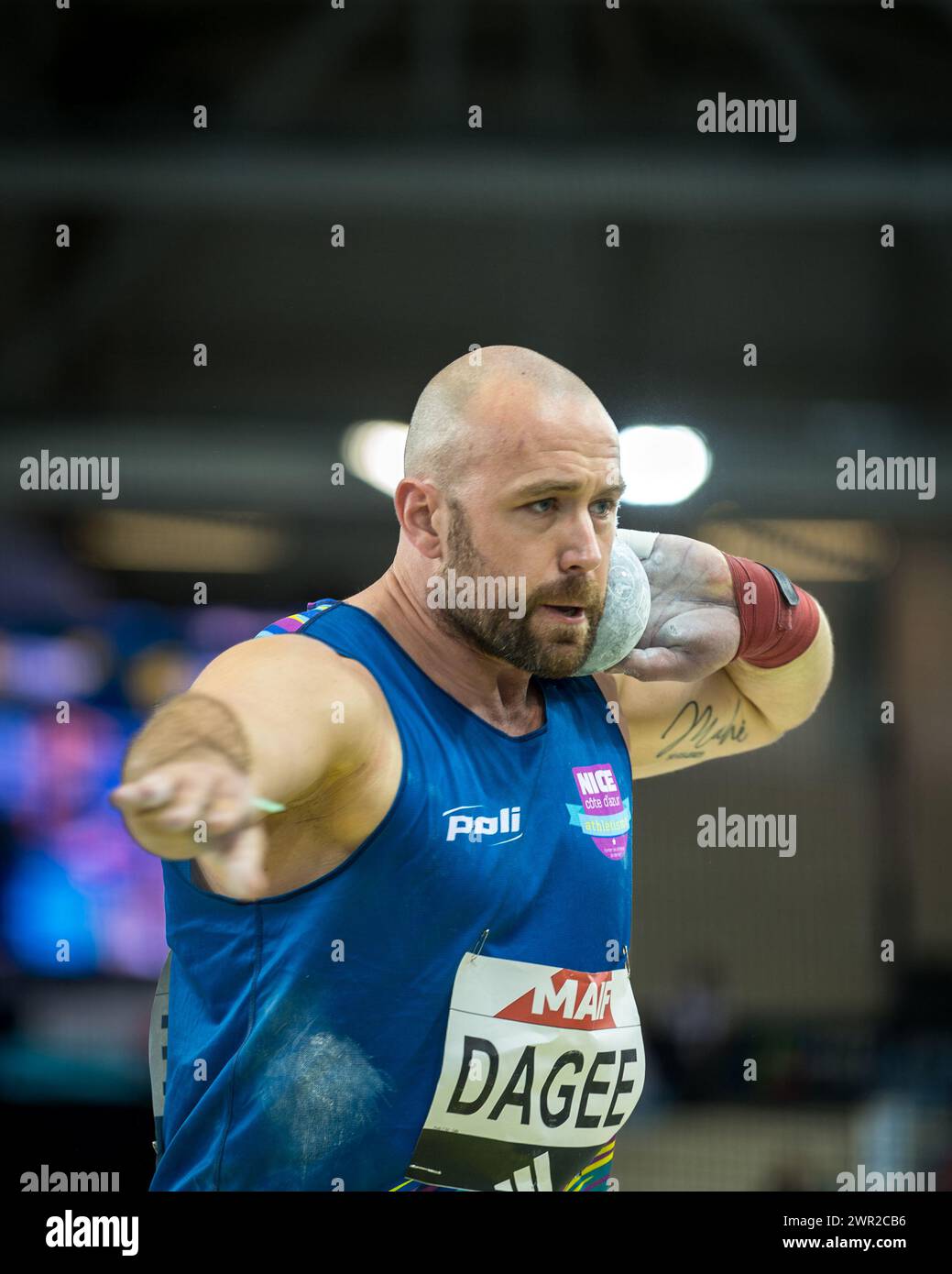 Frederic Dagee wins the national shot put title during the French ...