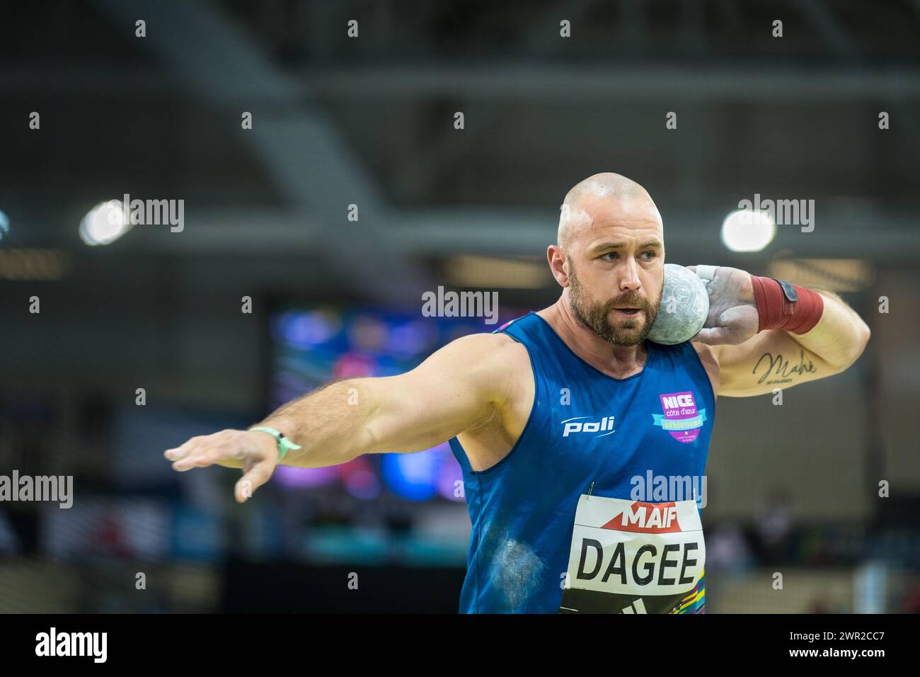 Frederic Dagee wins the national shot put title during the French ...