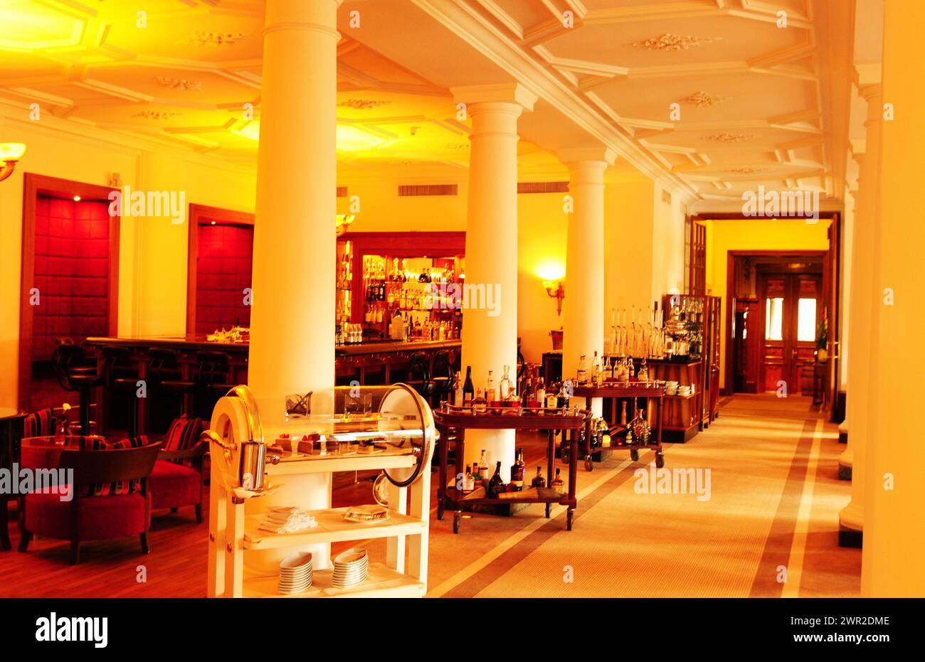 The lovely bar at the Kempinski des Baign Hotel in St. Moritz offers a ...