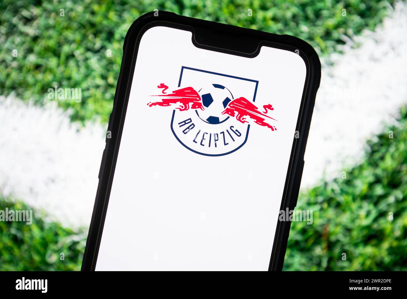 In this photo illustration, a RB Leipzig football club logo seen ...