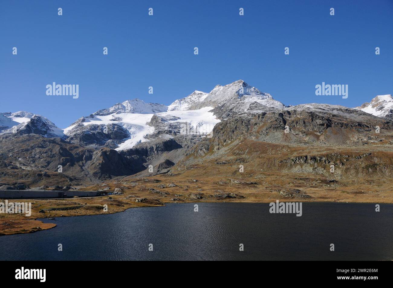 Swiss Alps: View from Train-trip over Bernina Pass along Glacier Lake ...