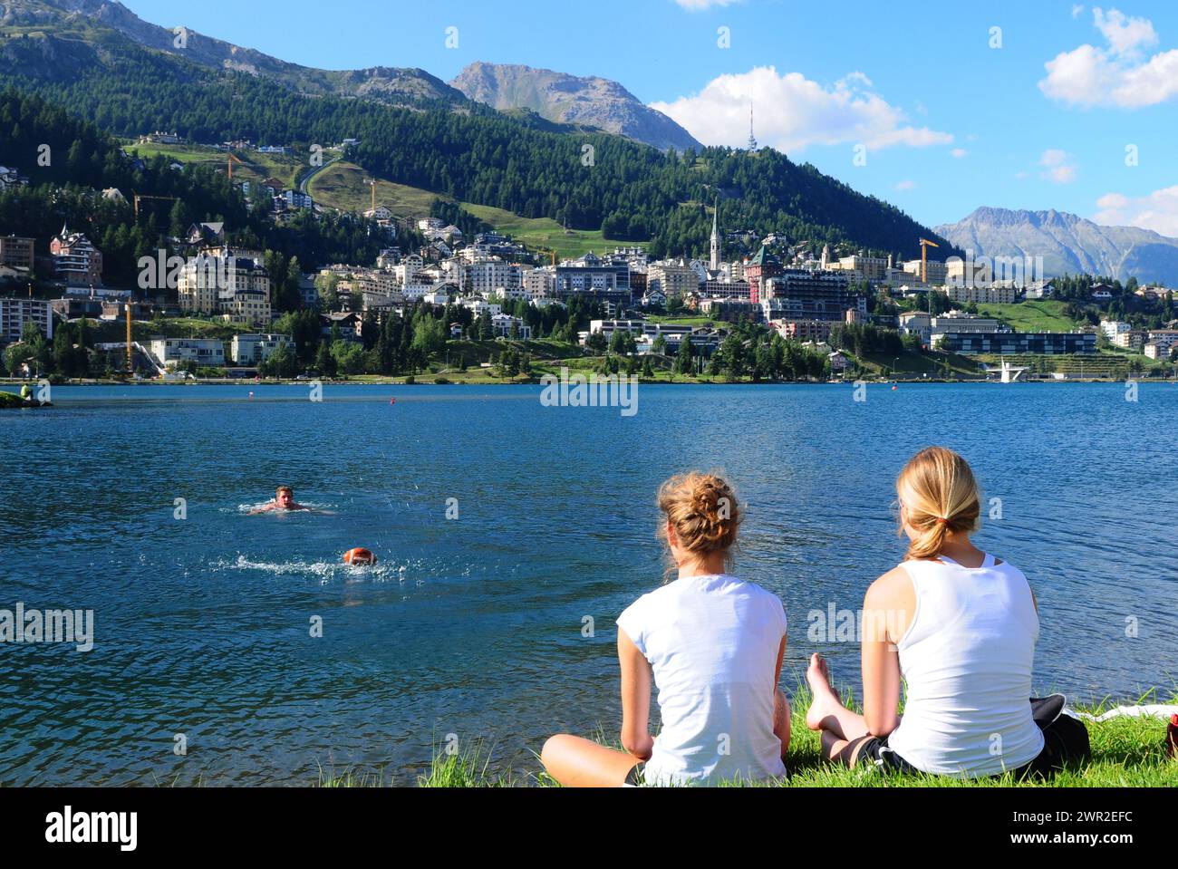 Swiss alps: A fresh bath in Lake St. Moritz in the upper Engadin ...
