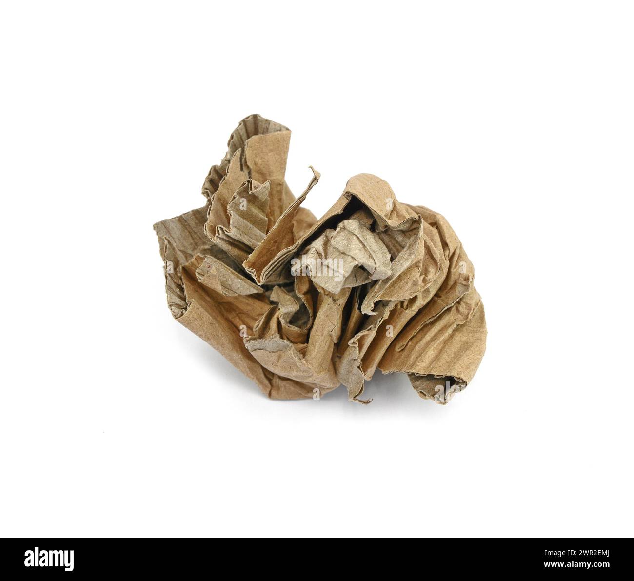 Crumpled beige cardboard paper ball in office, isolated on white ...