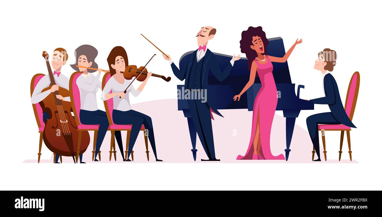Orchestra band. classical musicians vector cartoon people Stock Vector ...