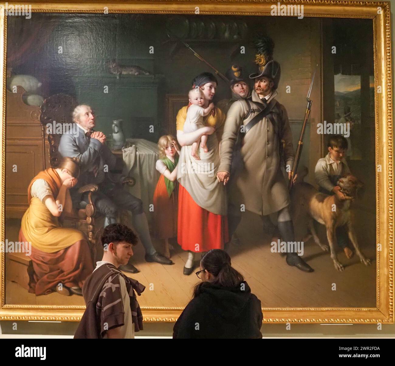 Visitors view paintings of Johann Peter Krafft, The Farewell of the ...
