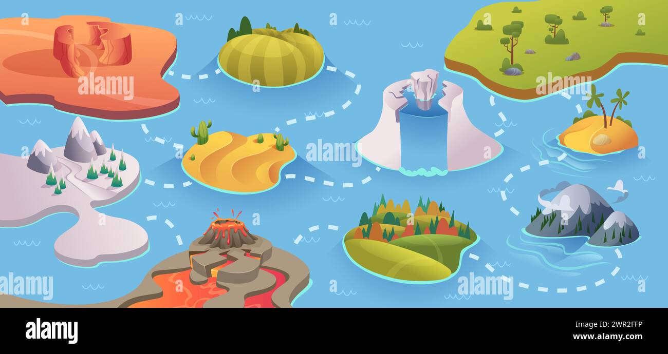 Board game map. Cartoon background with different fantastic islands ...