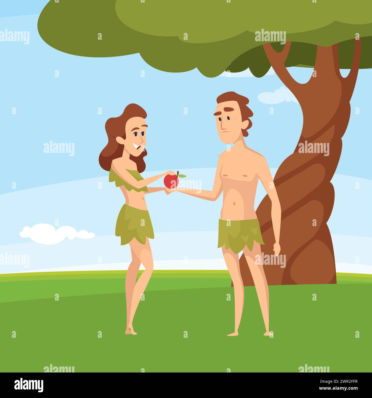 Adam and eve. Cartoon background with authentic christian holy bible characters Stock Vector ...