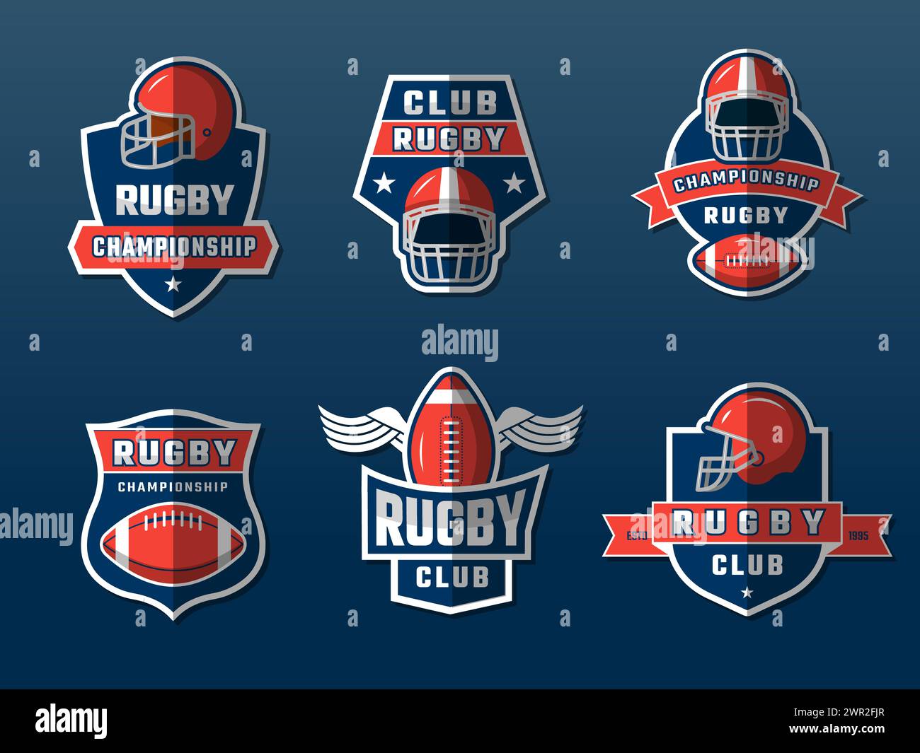 Rugby badges. Sport school native labels for team clothes recent vector ...