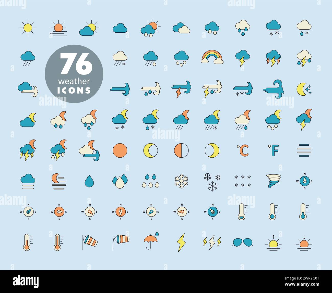 Vector weather forecast icon set. Meteorology sign. Graph symbol for ...