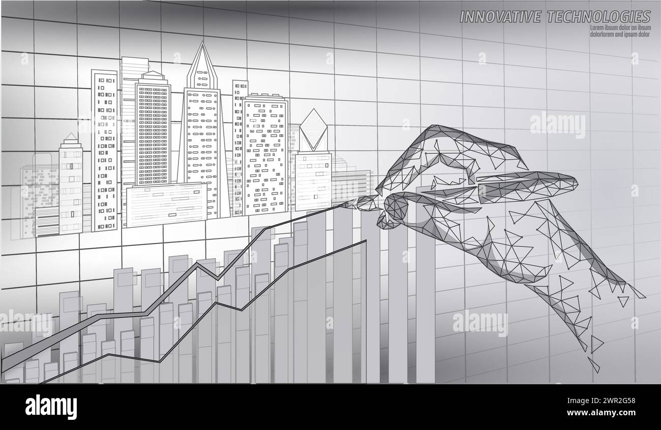 Web Low poly smart city 3D growing graph. Intelligent building ...