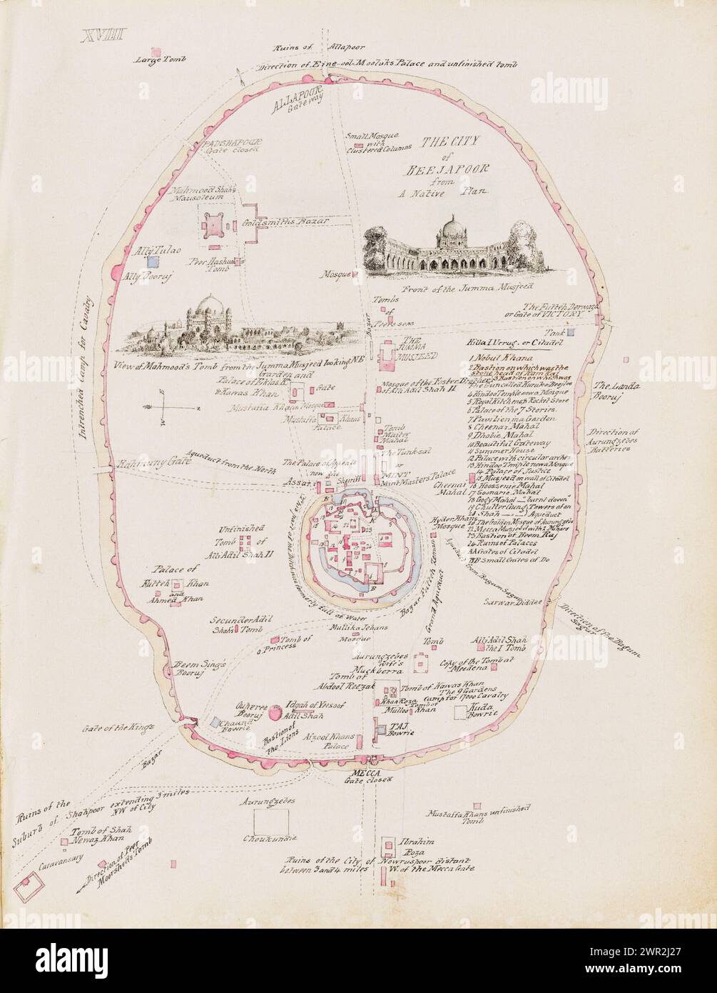 Vintage Art Plan Map "The City of Beejapoor " Print from Picturesque ...