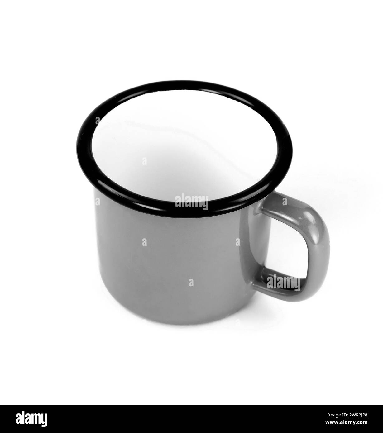 Gray enamel cup on white background isolation Stock Photo - Alamy