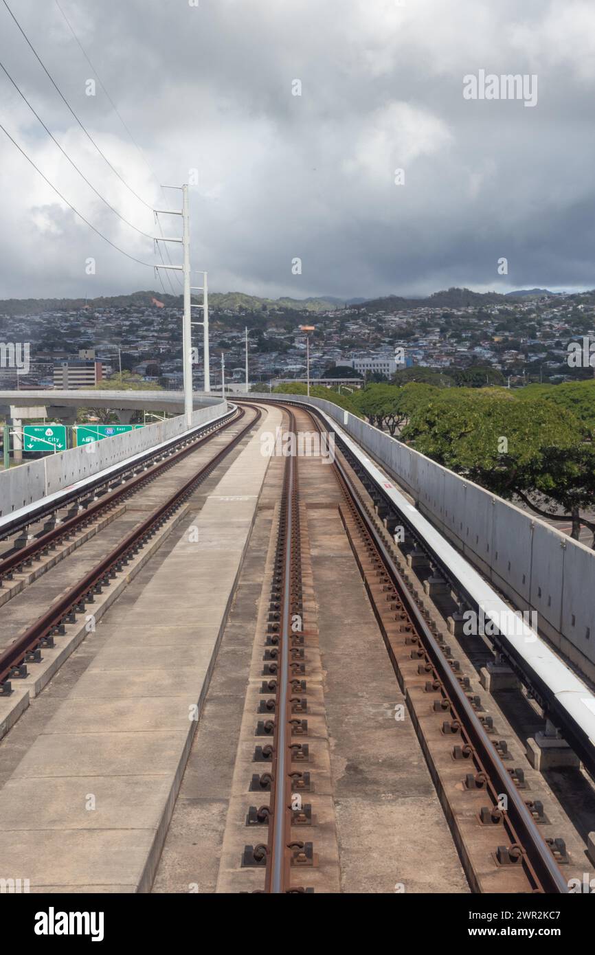 Honolulu, Hawaii, USA - February 24, 2024: View from the Skyline Rail ...