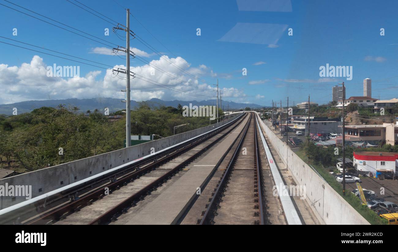Honolulu, Hawaii, USA - February 24, 2024: View from the Skyline Rail ...