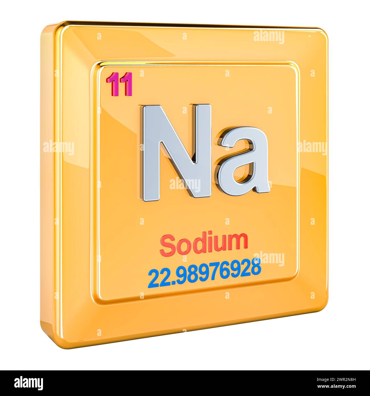 Sodium Na, chemical element sign with number 11 in periodic table. 3D ...