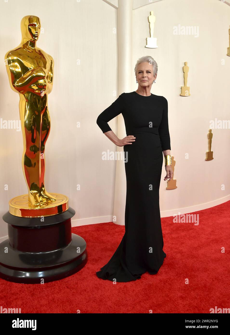 Jamie Lee Curtis arrives at the Oscars on Sunday, March 10, 2024, at ...