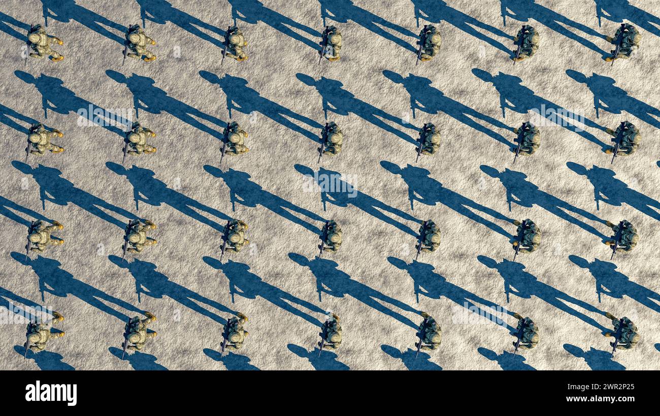 Uniform Rows of Toy Soldiers Casting Long Shadows on Textured Paper ...