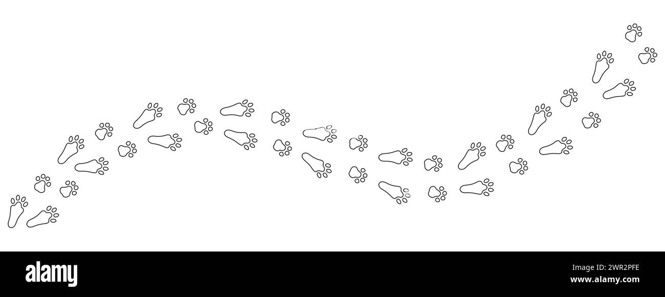 Rabbit or hare footprints forming a diagonal trail. Outline. Easter ...