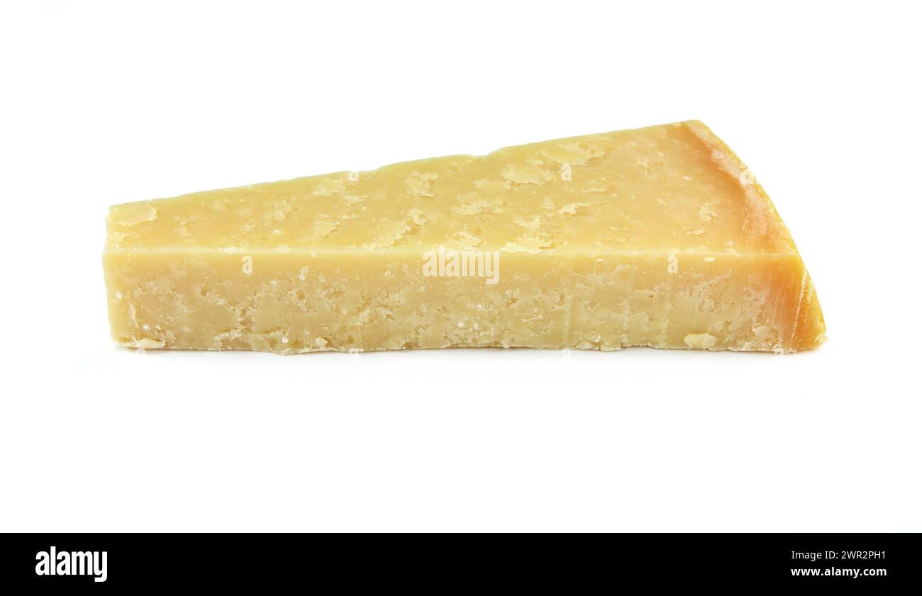 Wedge of italian hard cheese Grana Padano or Parmesan isolated on white ...