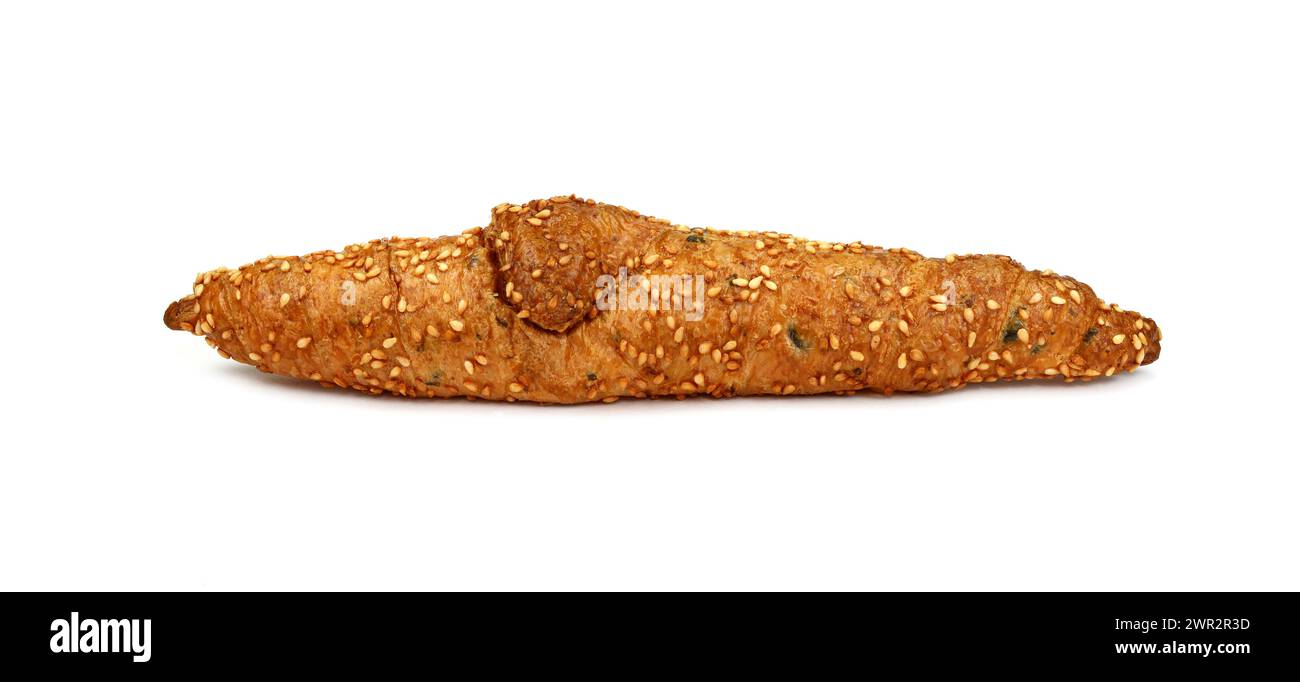 Salty croissant pastry with olives isolated on white background Stock ...