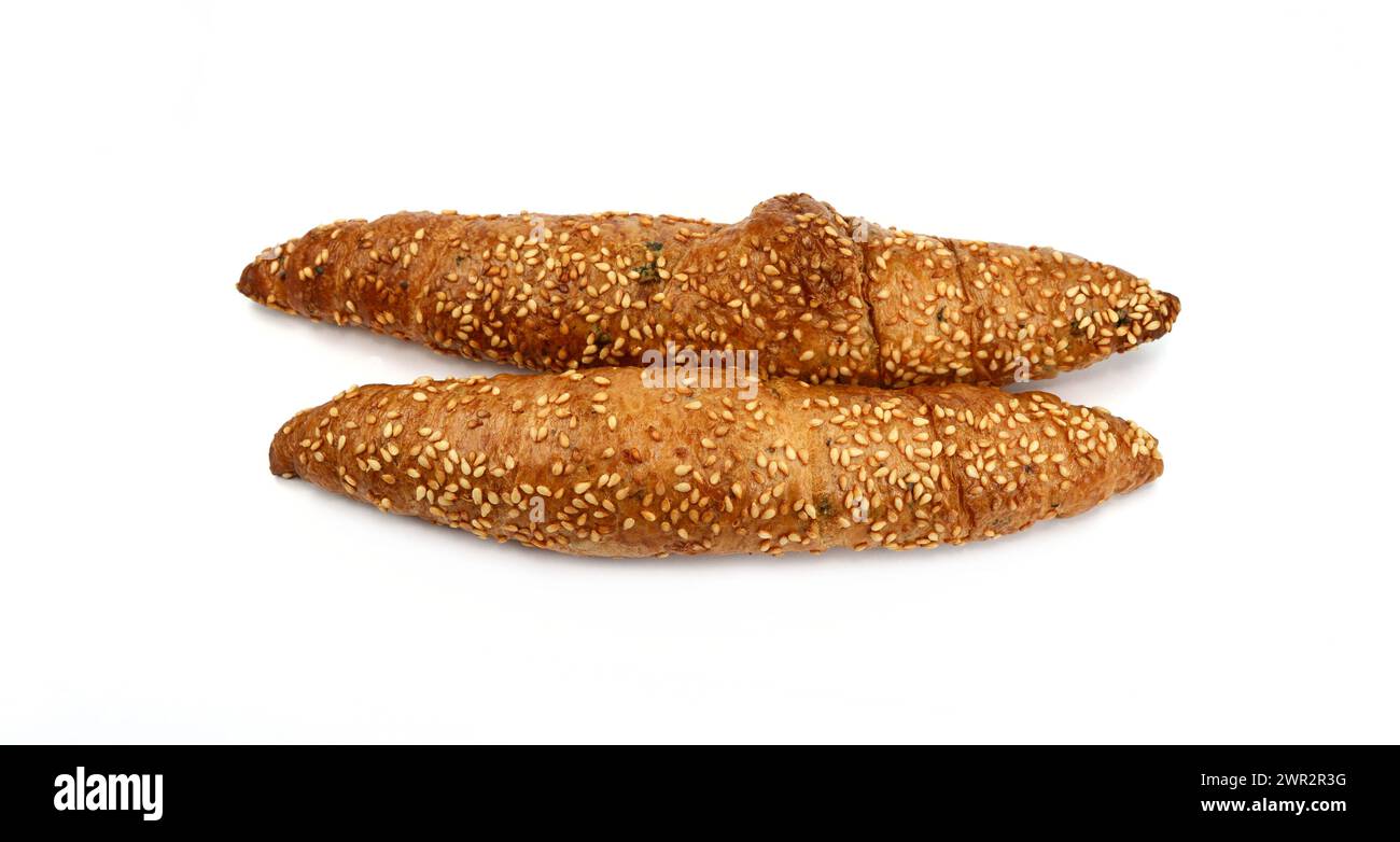 Salty croissant pastry with olives isolated on white background Stock ...