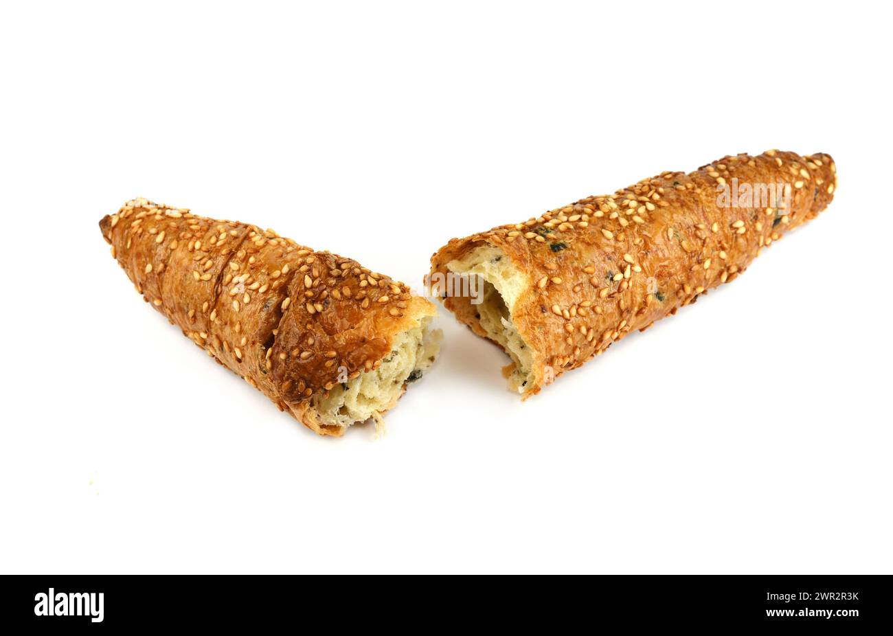 Salty croissant pastry with olives isolated on white background Stock ...
