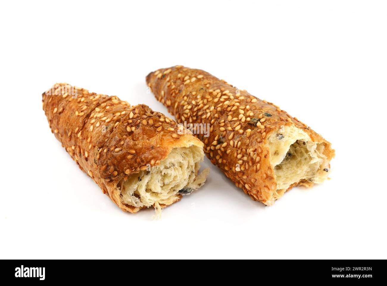 Salty croissant pastry with olives isolated on white background Stock ...