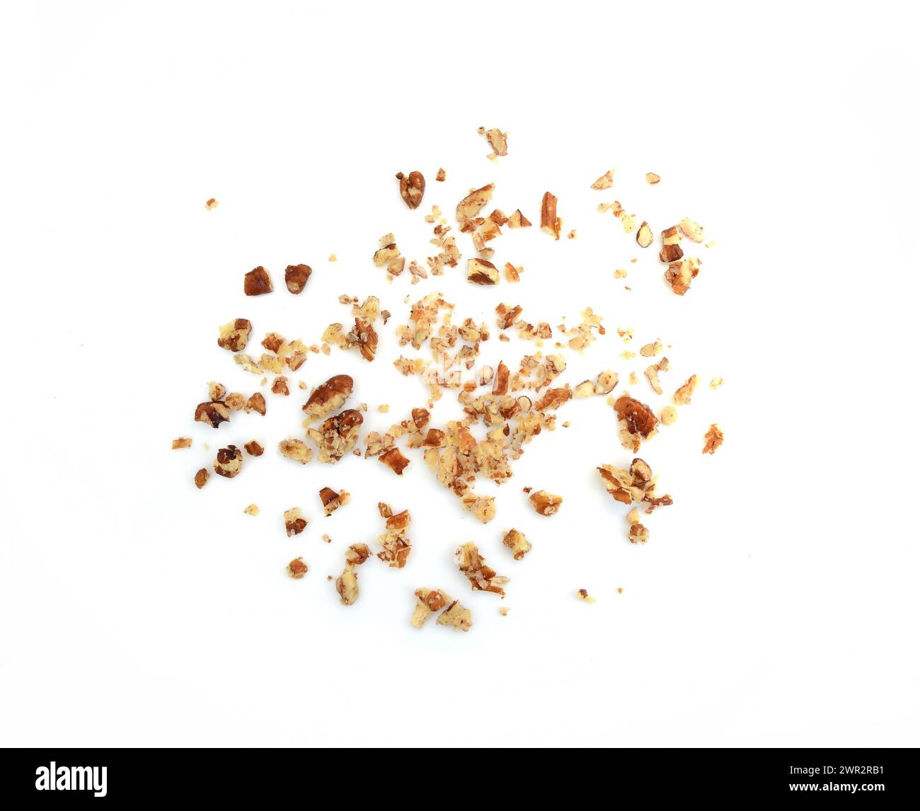 Ground, milled, crushed, Chopped pecan nuts isolated on white ...