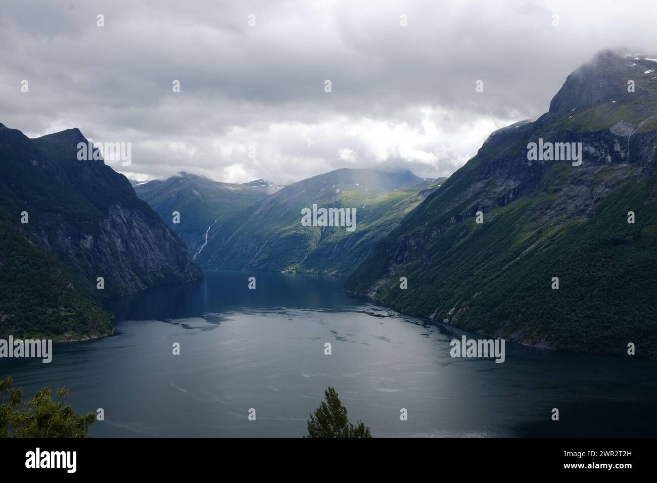 Geirangerfjord, stunning fjord in Norway. Fjord is surrounded by ...