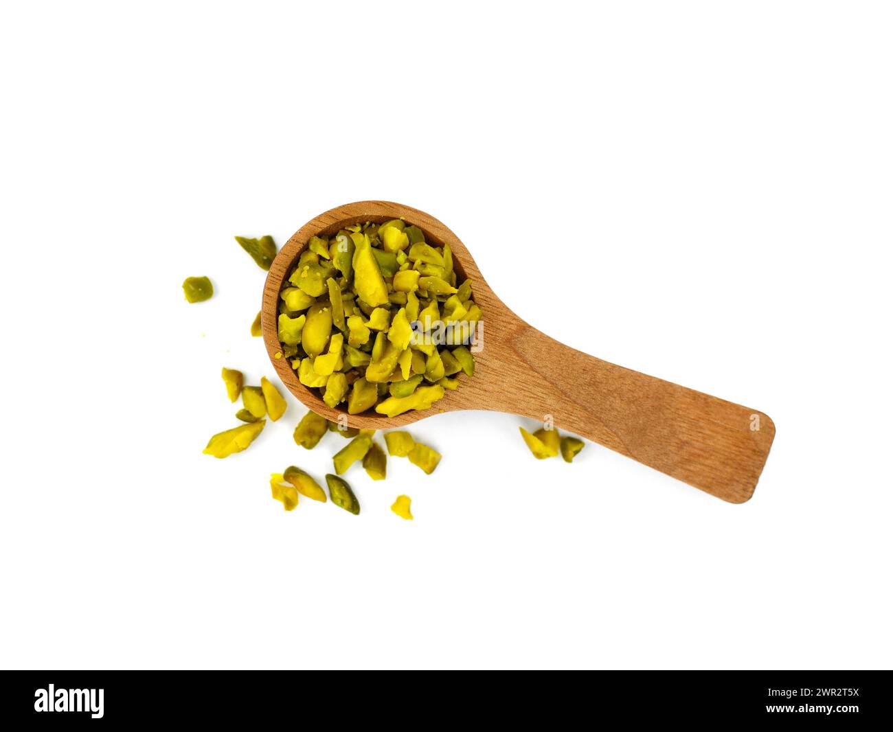 Ground, milled, crushed or granulated pistachio pile isolated on white ...