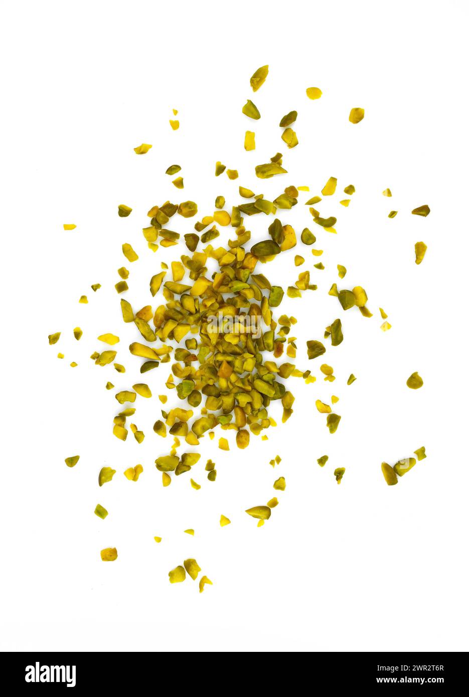 Ground, milled, crushed or granulated pistachio pile isolated on white ...