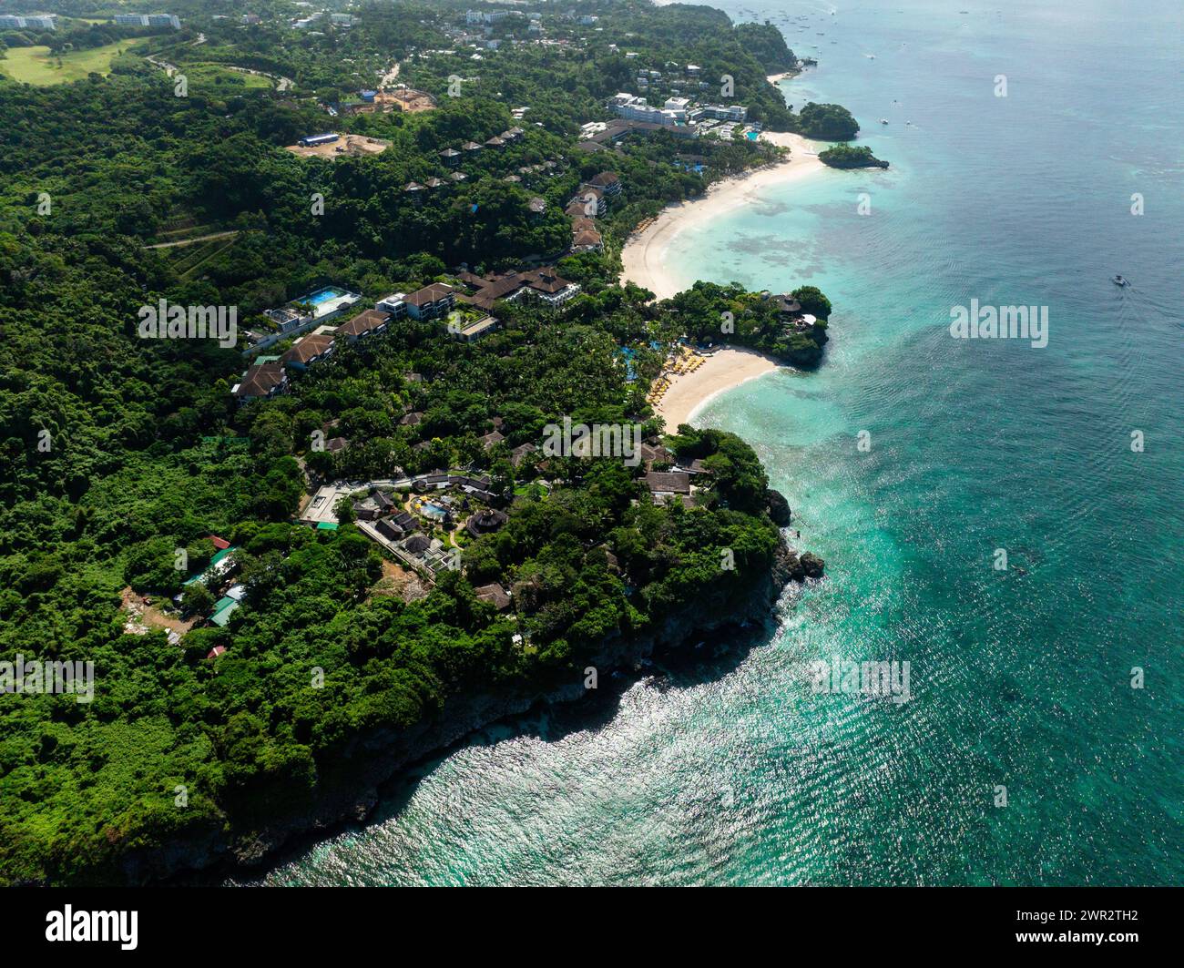 Aerial view of Beach Resorts with white sand and crystal clear water ...