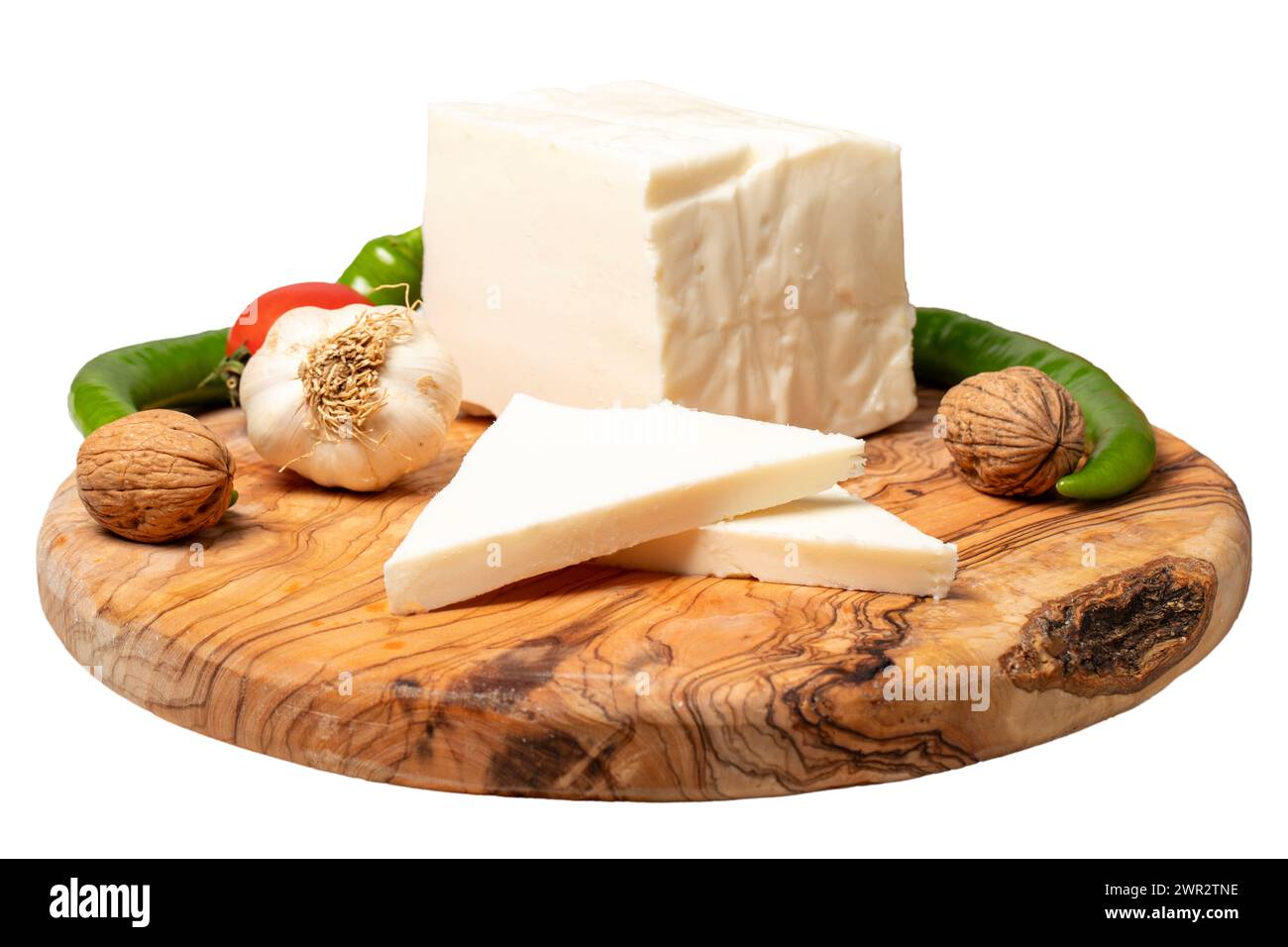Full fat cow cheese isolated on white background. Fresh cow cheese on ...