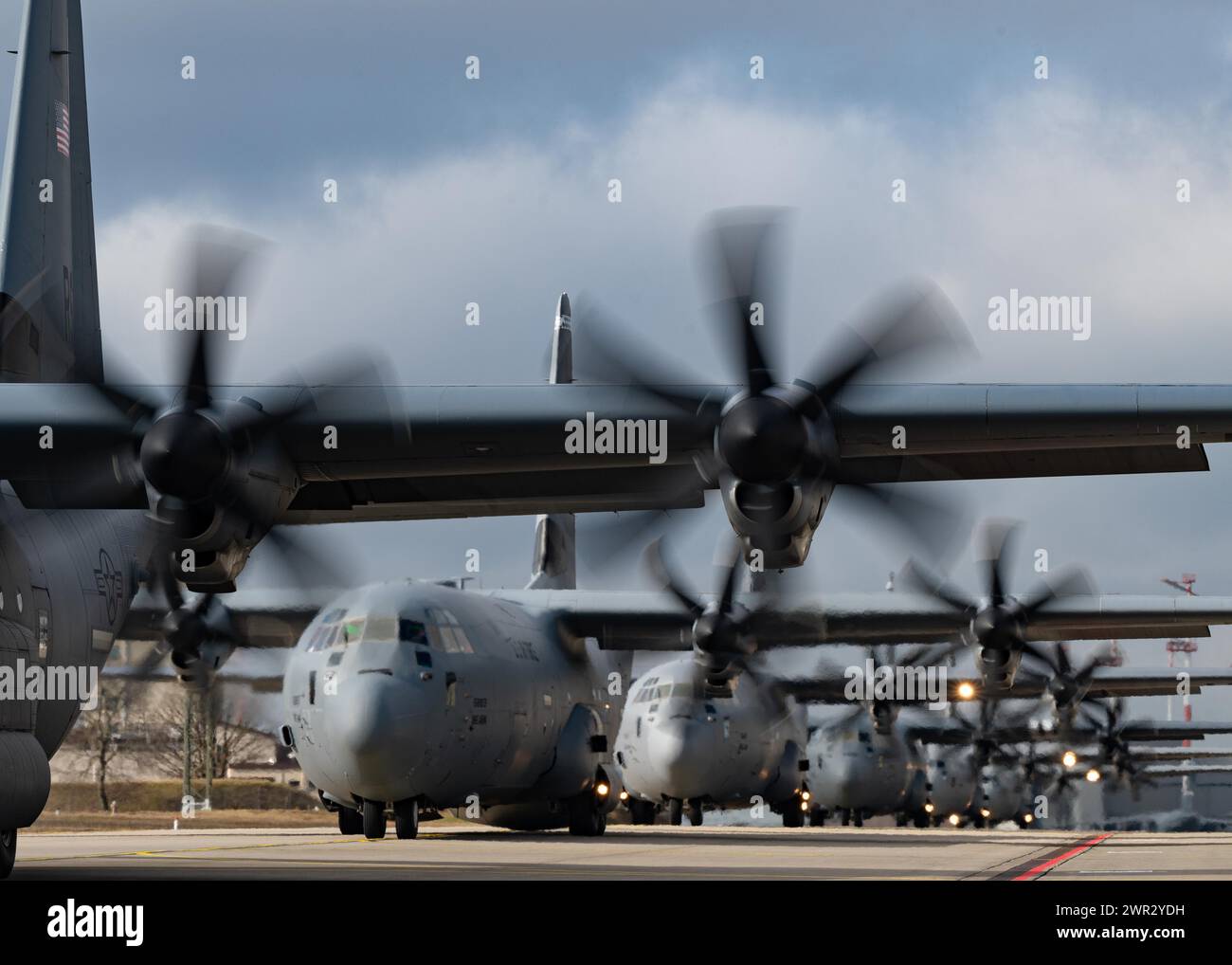 Six U.S. Air Force C-130J Super Hercules from the 86th Airlift Wing ...